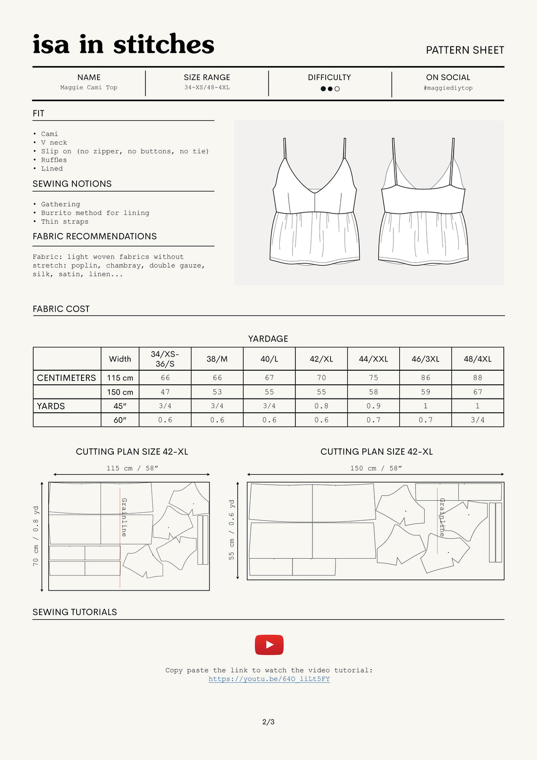 V Neck Peplum Ruffle Cami Top Maggie PDF pattern – isa in stitches