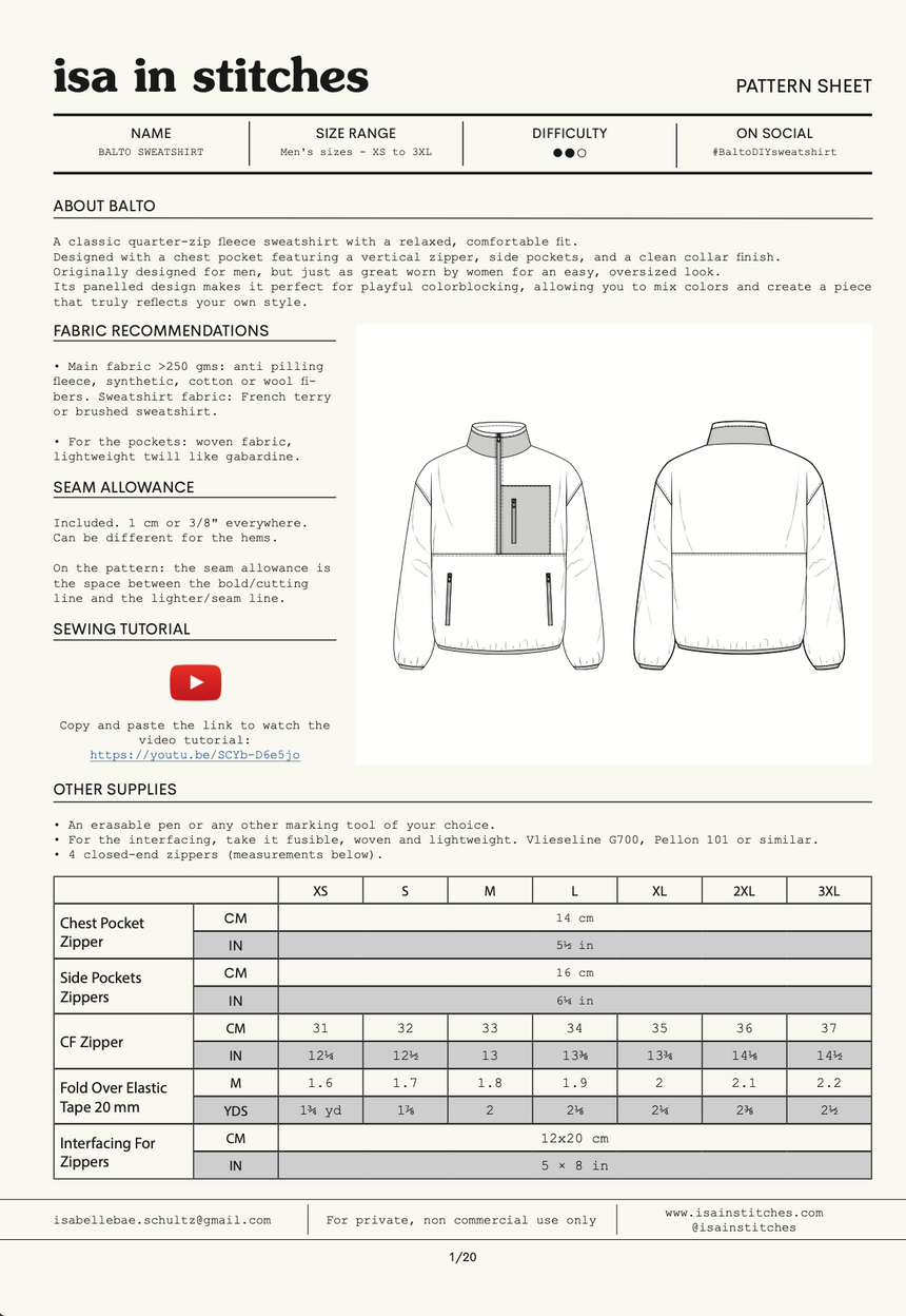 Quarter Zip Fleece Sweatshirt For Men BALTO PDF Sewing Pattern – isa in ...