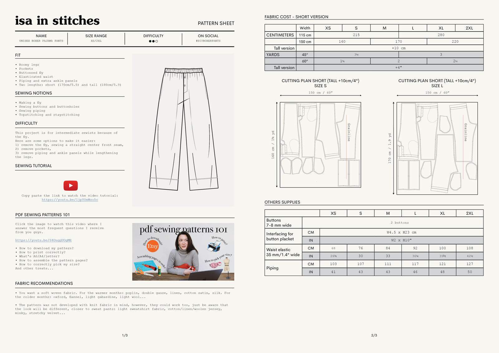 Unisex Boxer Pajama Pants XS-2XL #diyboxerpants PDF Sewing Pattern ...